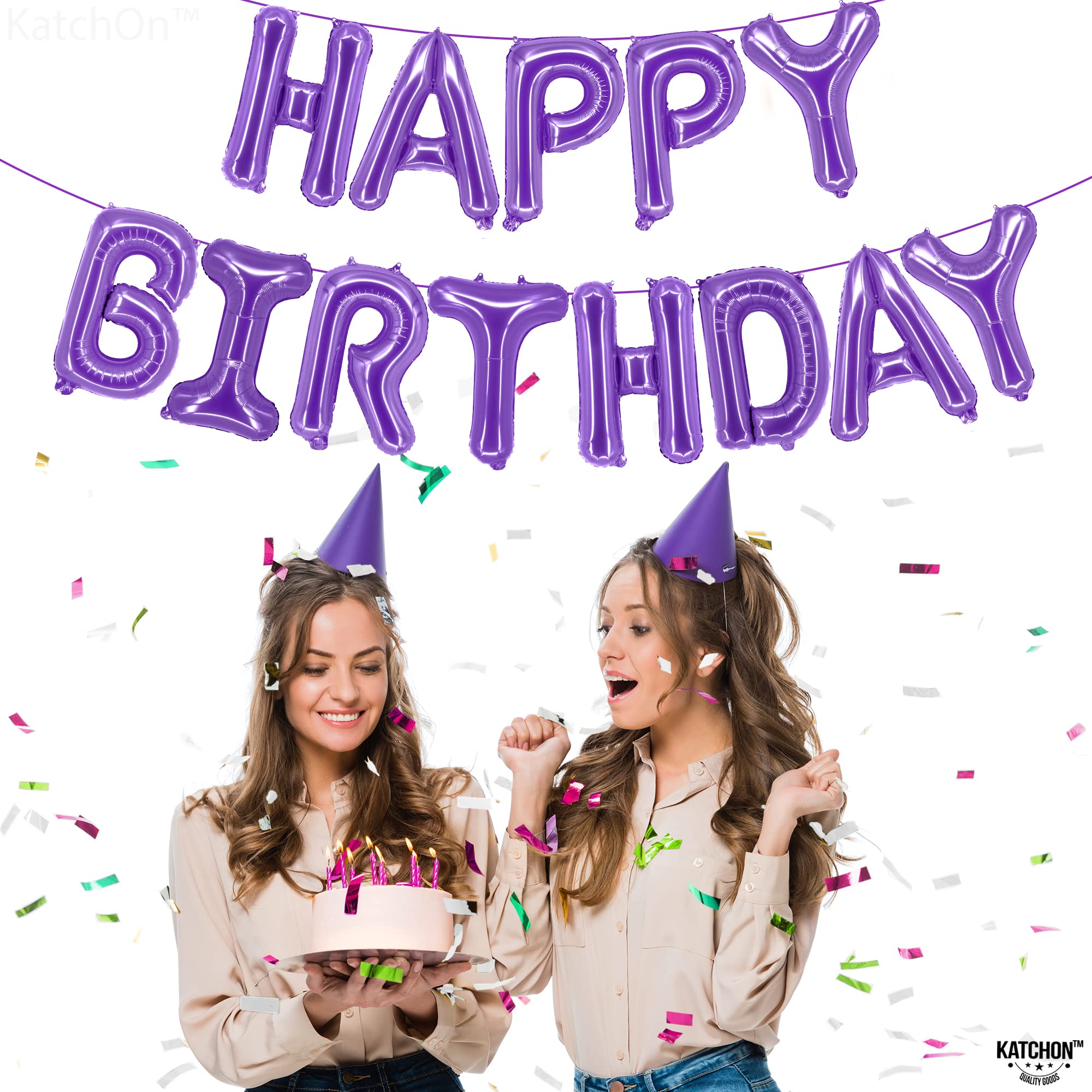 KatchOn, Purple Happy Birthday Balloons - 16 Inch, Helium Supported | Foil Happy Birthday Balloons Purple for Unicorn Birthday Decorations | Happy Birthday Balloon Banner, Purple Birthday Decorations