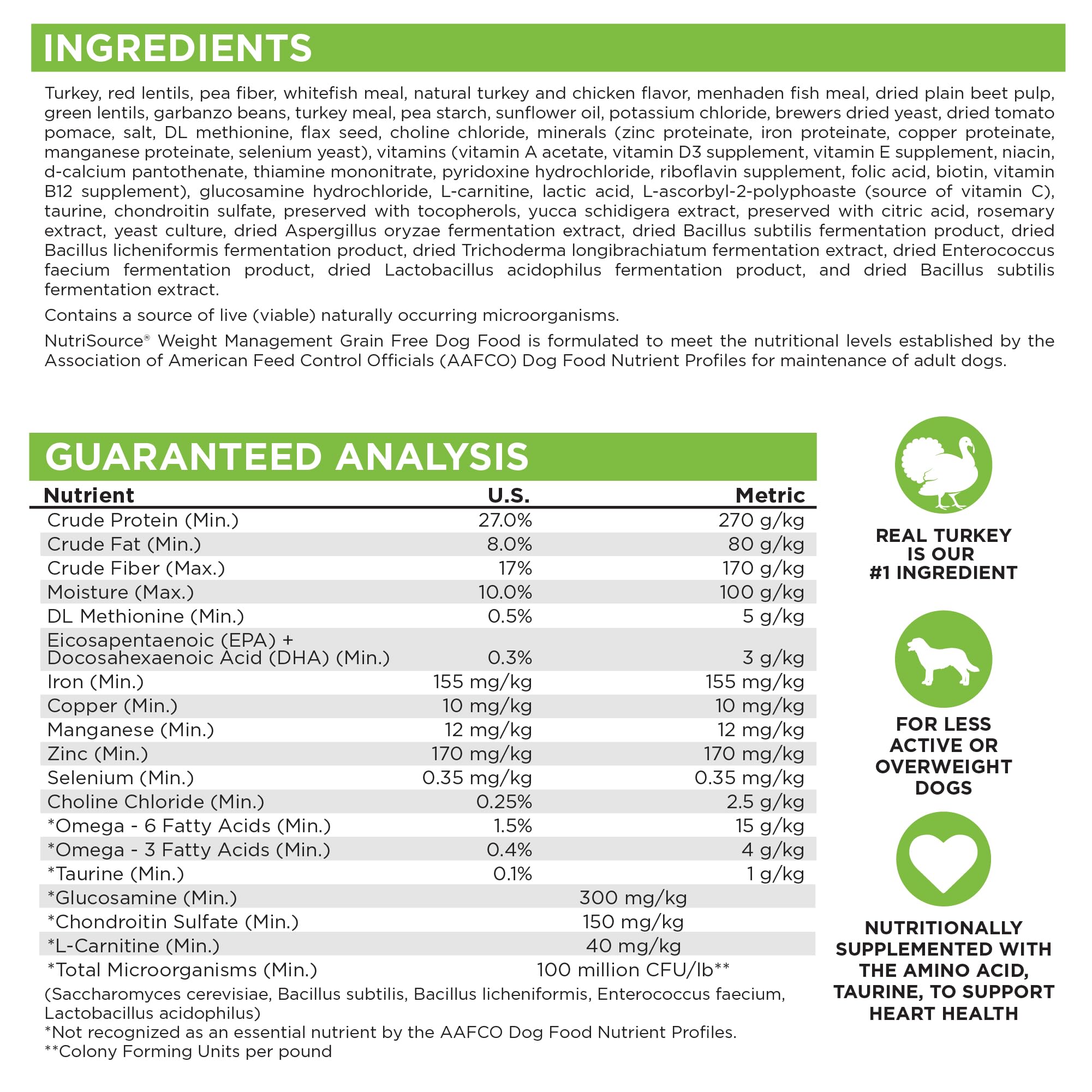 NutriSource Grain Free Dry Dog Food for Weight Management, Turkey, Whitefish Meal and Menhaden Fish Meal, 26LB