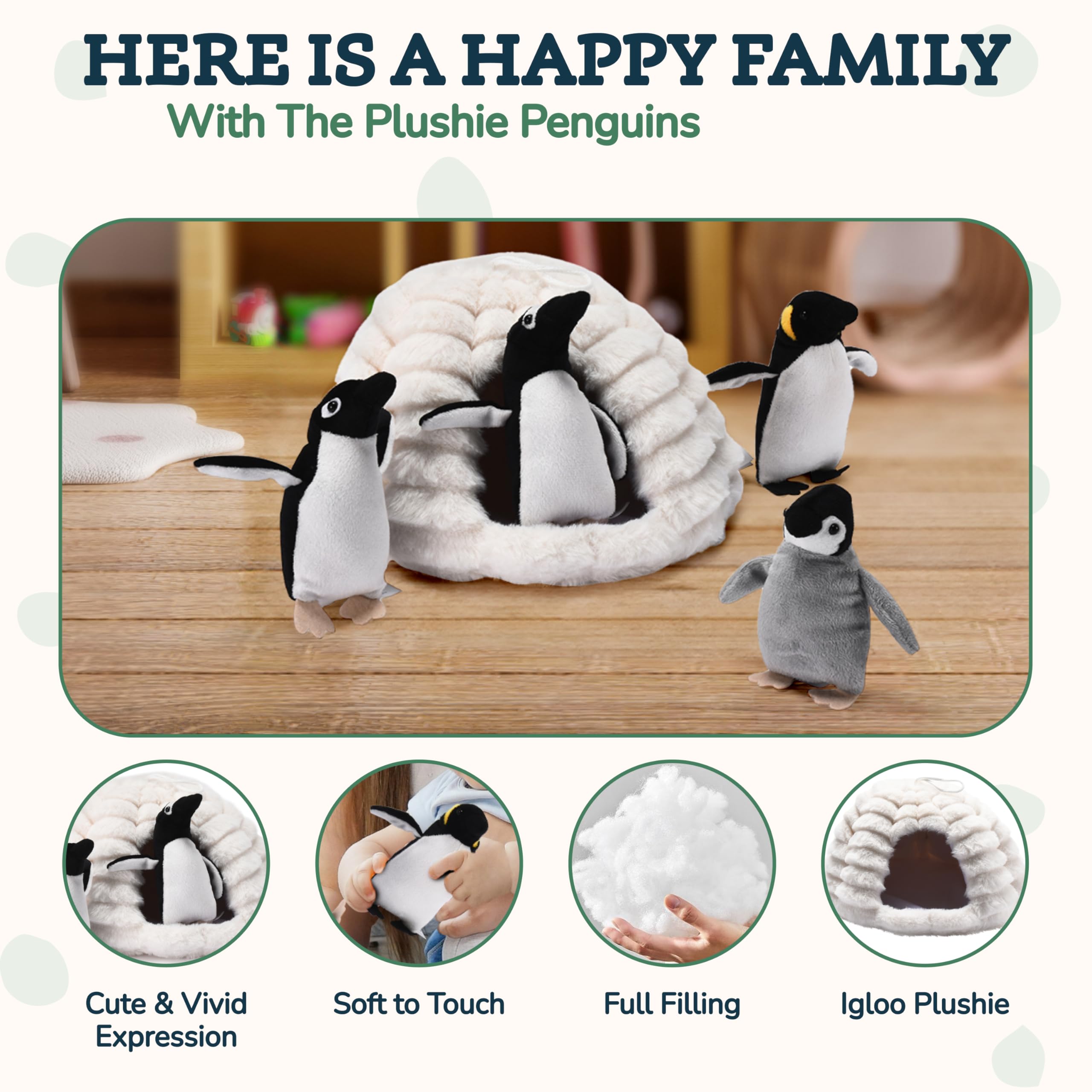 Snug A Babies Penguin Stuffed Animal Set - 4 Soft and Cuddly Plush Penguins with Igloo - Perfect Penguin Plush Toy for Kids to Play, Cuddle, and Uplift Social Skills - Soft, Huggable, and Safe