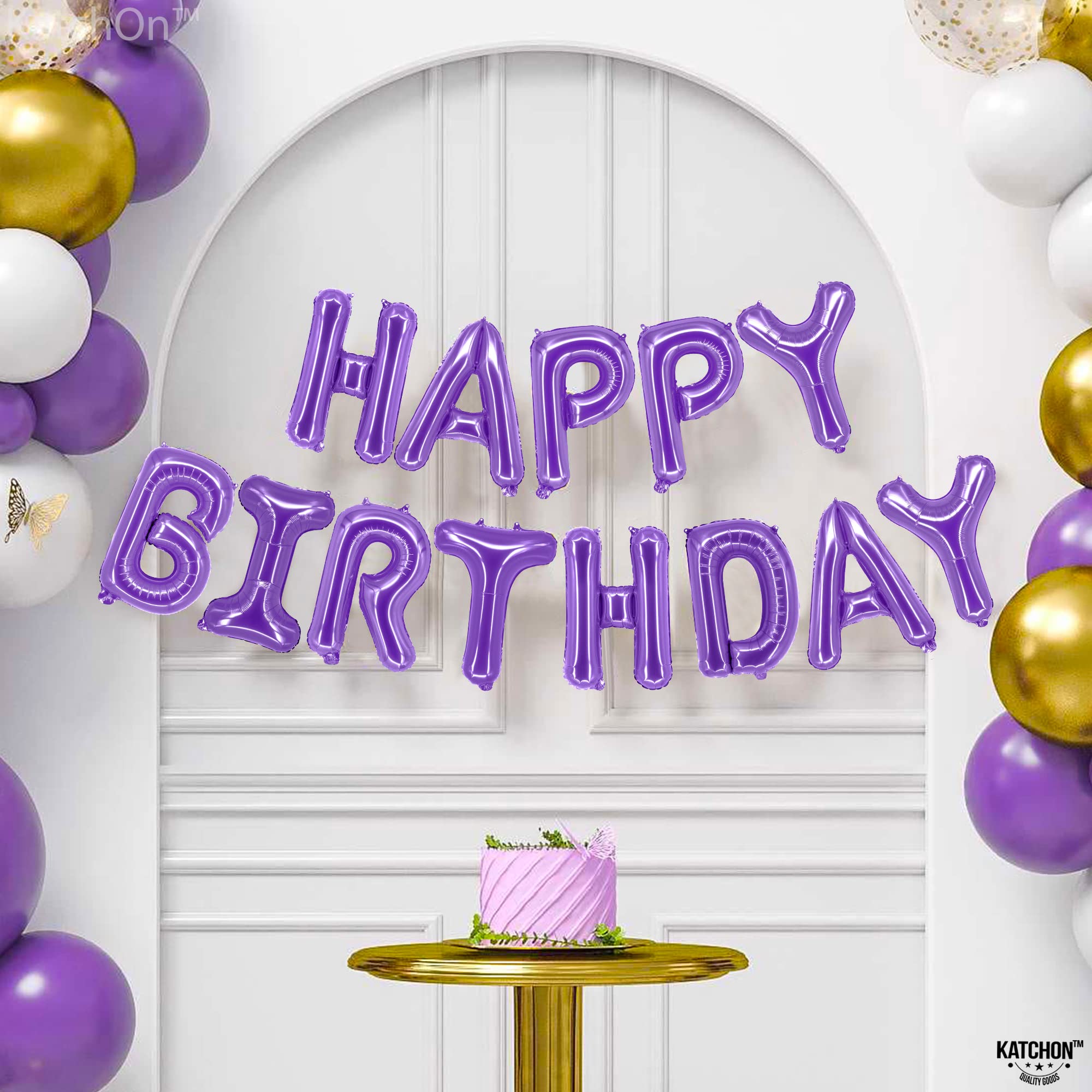 KatchOn, Purple Happy Birthday Balloons - 16 Inch, Helium Supported | Foil Happy Birthday Balloons Purple for Unicorn Birthday Decorations | Happy Birthday Balloon Banner, Purple Birthday Decorations