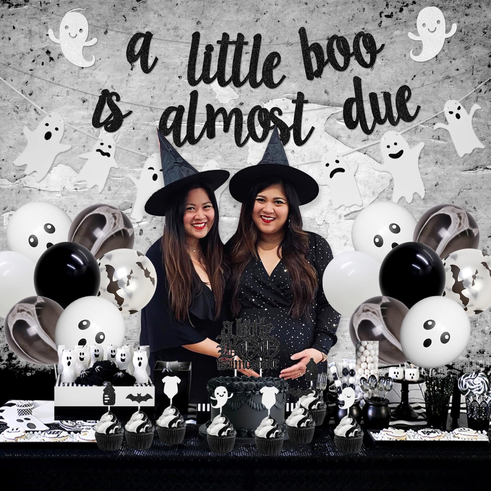 Balterever a Little Boo is Almost Due Baby Shower Decoration Black White Halloween Baby Shower Decoration with a Little Boo is Almost Due Banner Ghost Garland for Halloween Baby Shower Gender Reveal