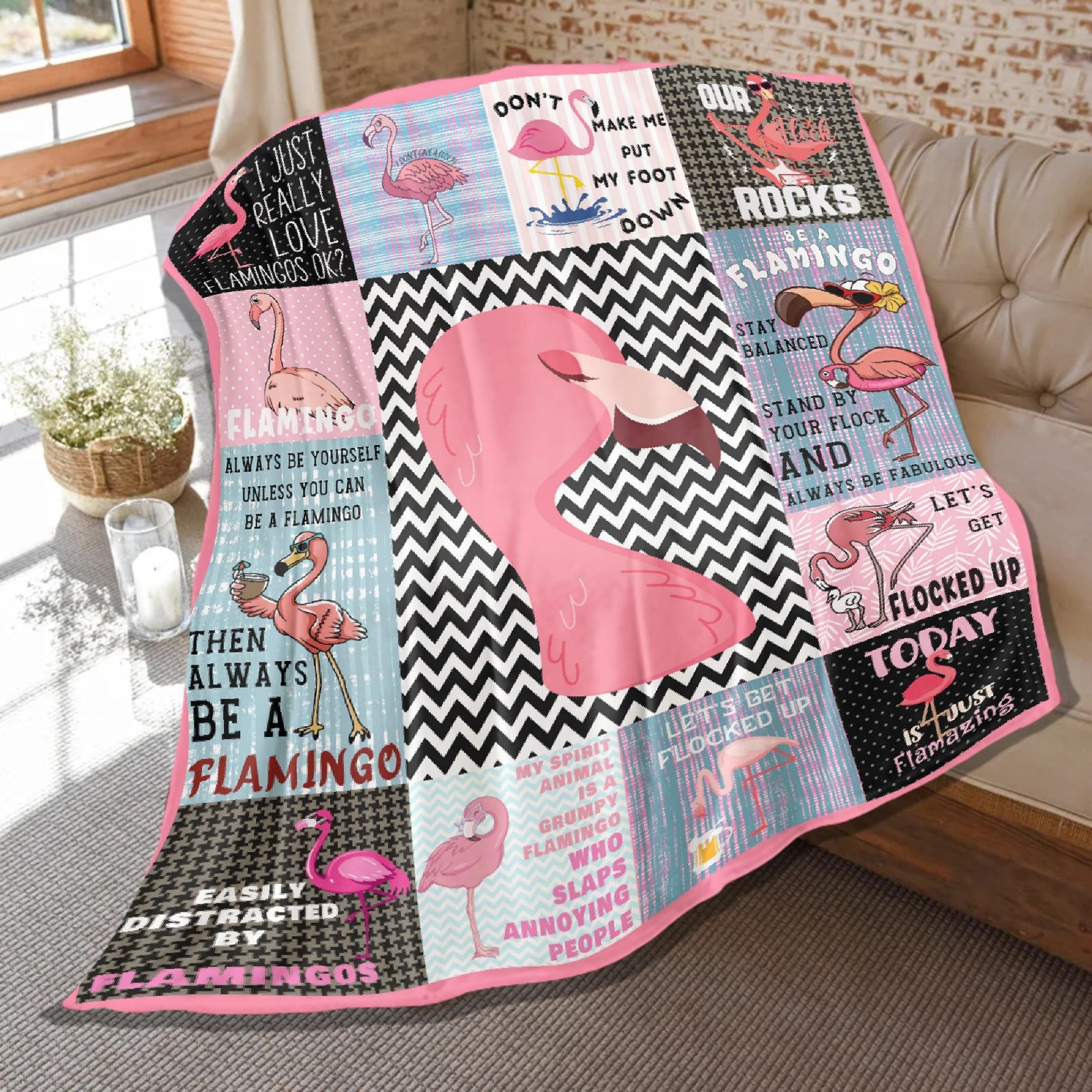 Flamingo Blanket,Funny Flamingo Collage Print Gifts for Flamingos Lovers, Soft Plush Flannel Throw Bed Sofa Bedroom Decoration60 in x 50 in Medium Boys Girls