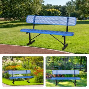 SUNDALY 8 Feet Heavy Duty Metal Park Bench with Back for Outside, Outdoor Bench with Portable Frame