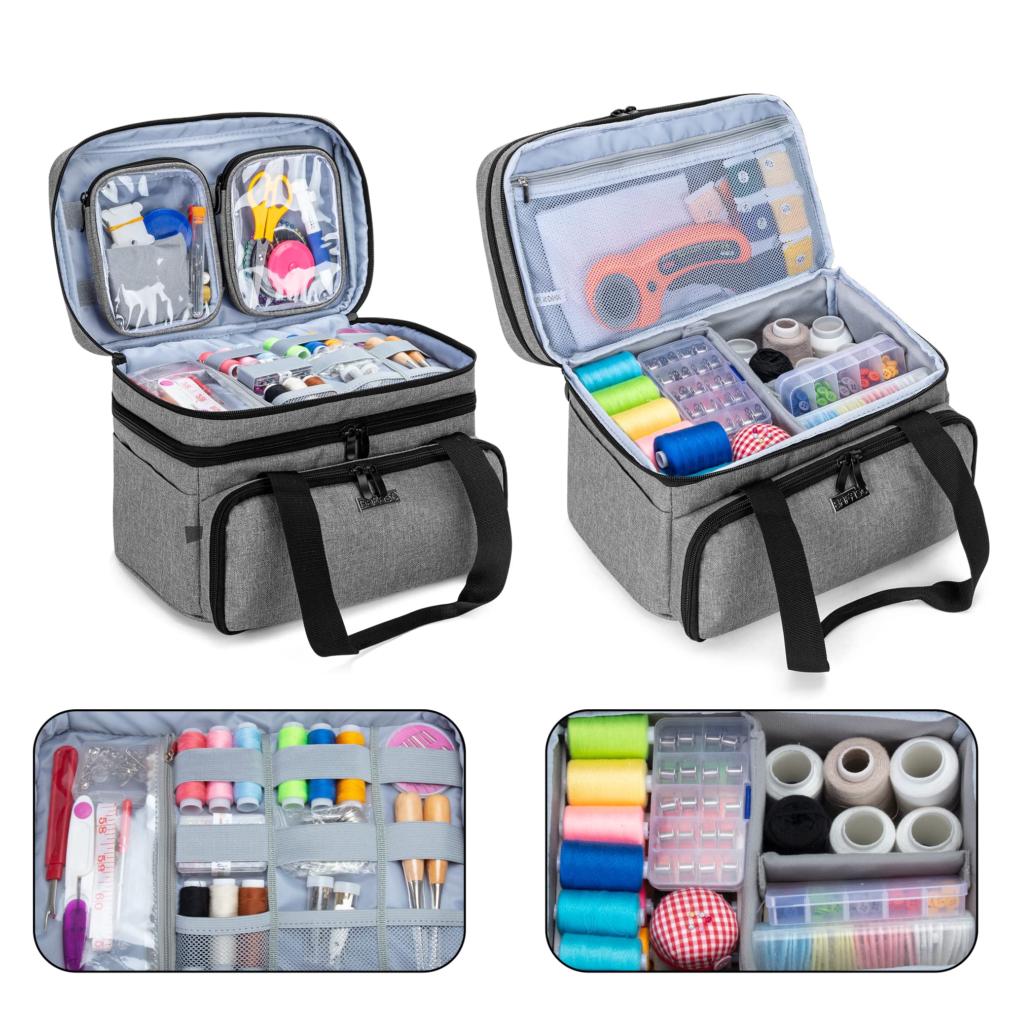 BAFASO Double Layer Sewing Accessories Organizer with 2 Detachable Pouches Bundle Multifunctional Tote Bag