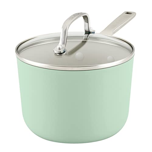 KitchenAid Hard Anodized Ceramic Nonstick Cookware Sauce Pan with Lid, 3 Quart, Pistachio