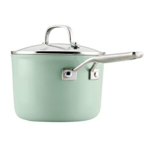 KitchenAid Hard Anodized Ceramic Nonstick Cookware Sauce Pan with Lid, 3 Quart, Pistachio