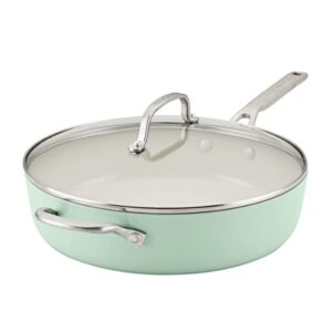 kitchenaid hard anodized ceramic 5-quart nonstick sauté pan with shatter-resistant lid & riveted handle – durable, even heating, easy clean, oven safe to 500°f, pistachio