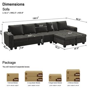 Belffin Large Velvet L Shaped Sectional Sofa Couch with Reversible Double Chaises Modular Sectional Sofa Couch with Storage Ottomans Convertible Sectional Sofa Grey