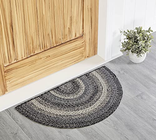 VHC Brands Sawyer Mill Black White Jute Rug Half Circle w/Pad 19.5x36