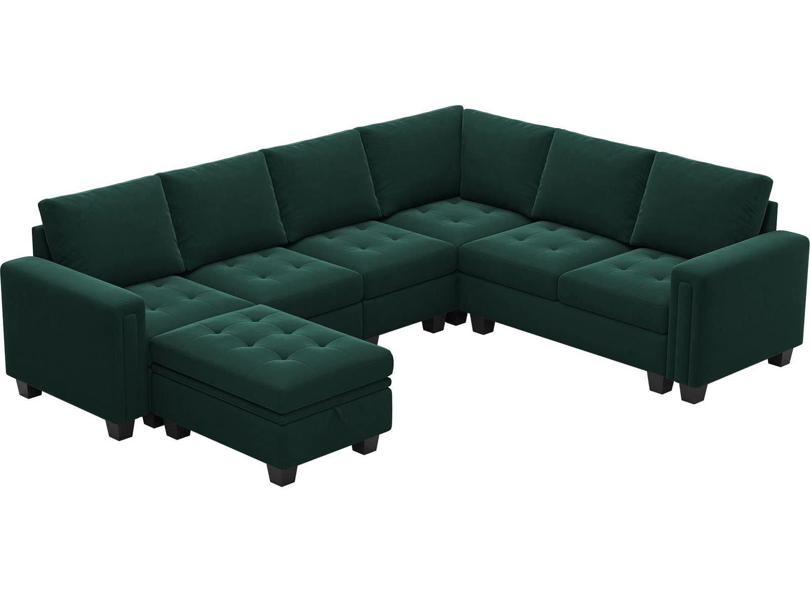 Belffin Velvet Modular Sectional Sofa with Storage Ottoman 6 Seater L Shaped Sectional Modular Sofa Couch with Reversible Chaise Convertible Corner Sectional Couch Green,