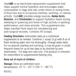 HydrADE Powder - Electrolytes for Dog & Cat Dehydration - Hydration for Dogs & Cats - Lots of Love Pet Products (8 Oz)