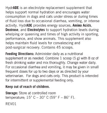 HydrADE Powder - Electrolytes for Dog & Cat Dehydration - Hydration for Dogs & Cats - Lots of Love Pet Products (8 Oz)