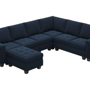 Belffin Velvet Modular Sectional Sofa with Storage Ottoman 6 Seater L Shaped Sectional Modular Sofa Couch with Reversible Chaise Convertible Corner Sectional Couch Blue