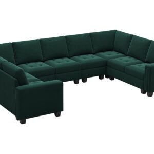 Belffin Oversized Velvet Modular 9 Seater U-Shape Sectional Sofa Set with Chaise Convertible sectional Sofa Couch Set Modular Couch Corner U Shaped Sectoional Sofa Green