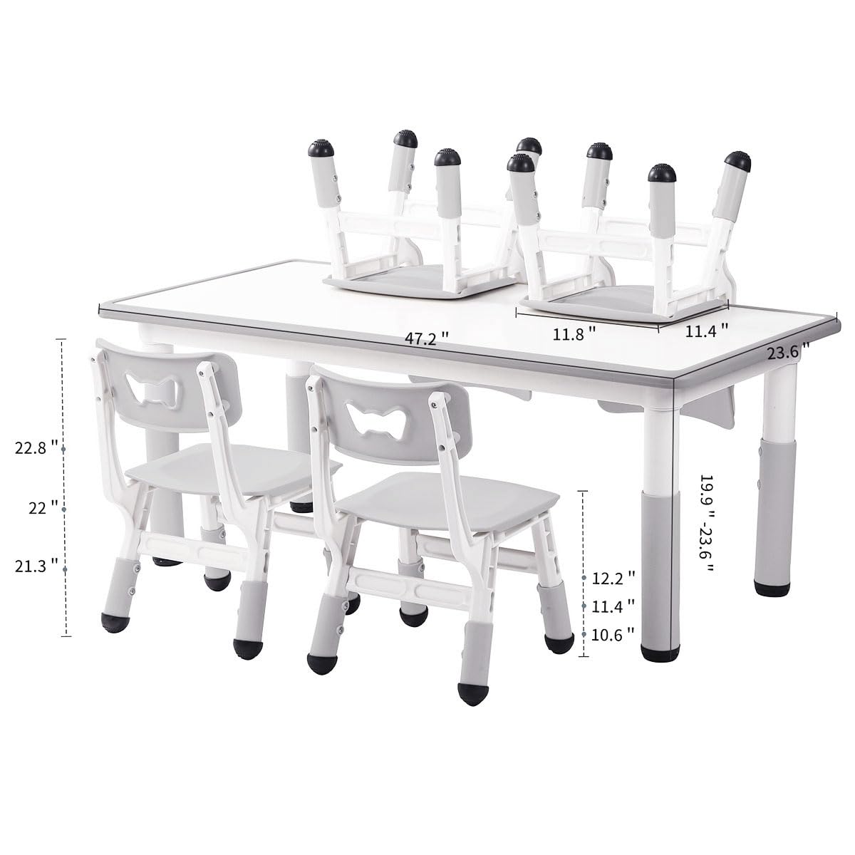 JIAOQIU Kids Table and Chairs, Kids Table (6 Chairs) Kids Table and Chair Set, Toddler Table and Chairs, Kids Table and Chair Set 5-8 Year Old with 4 Leg Covers +12 Color pens