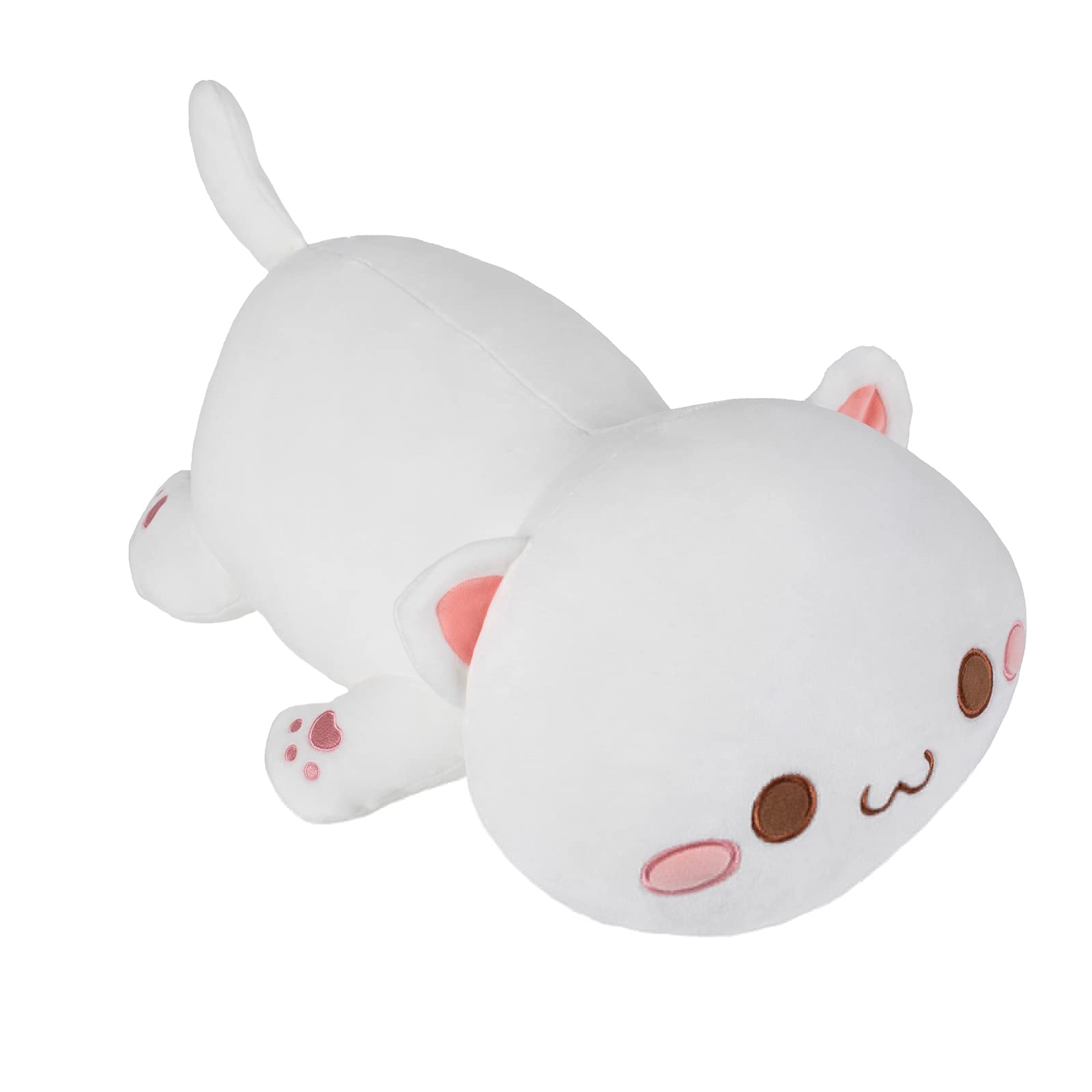 Alwoligag Weighted Stuffed Animals Plush, 3lbs Weighted Stuffed Cat Plush 19.6", Soft Kawaii Cat Plush Pillow Kitten Kids Gifts（White Round Eyes）