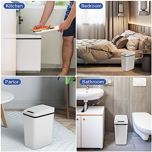 xfyoeg Bathroom Smart Touchless Trash Can 2.5 Gallon Automatic Motion Sensor Rubbish Can with Lid Electric Waterproof Narrow Small Garbage Bin for Kitchen, Office, Living Room, Toilet, Bedroom,