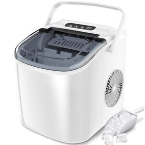 lhriver countertop ice maker, 26lbs/24h portable compact ice maker machine with self-cleaning function, 9 ice cubes ready in 6 mins, ice maker with ice scoop & basket for home kitchen office,white