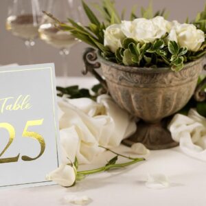 White Paper Gold Wedding Table Numbers, 1-30 And Head Table Card Included, Centerpiece Decorations,Double Sided 4x6 With Gold Stamping,For Table Number Holders