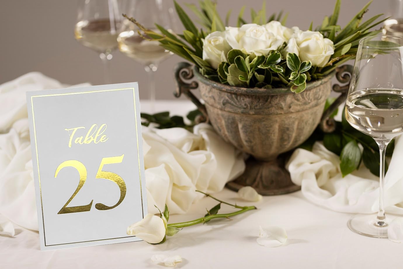 White Paper Gold Wedding Table Numbers, 1-30 And Head Table Card Included, Centerpiece Decorations,Double Sided 4x6 With Gold Stamping,For Table Number Holders