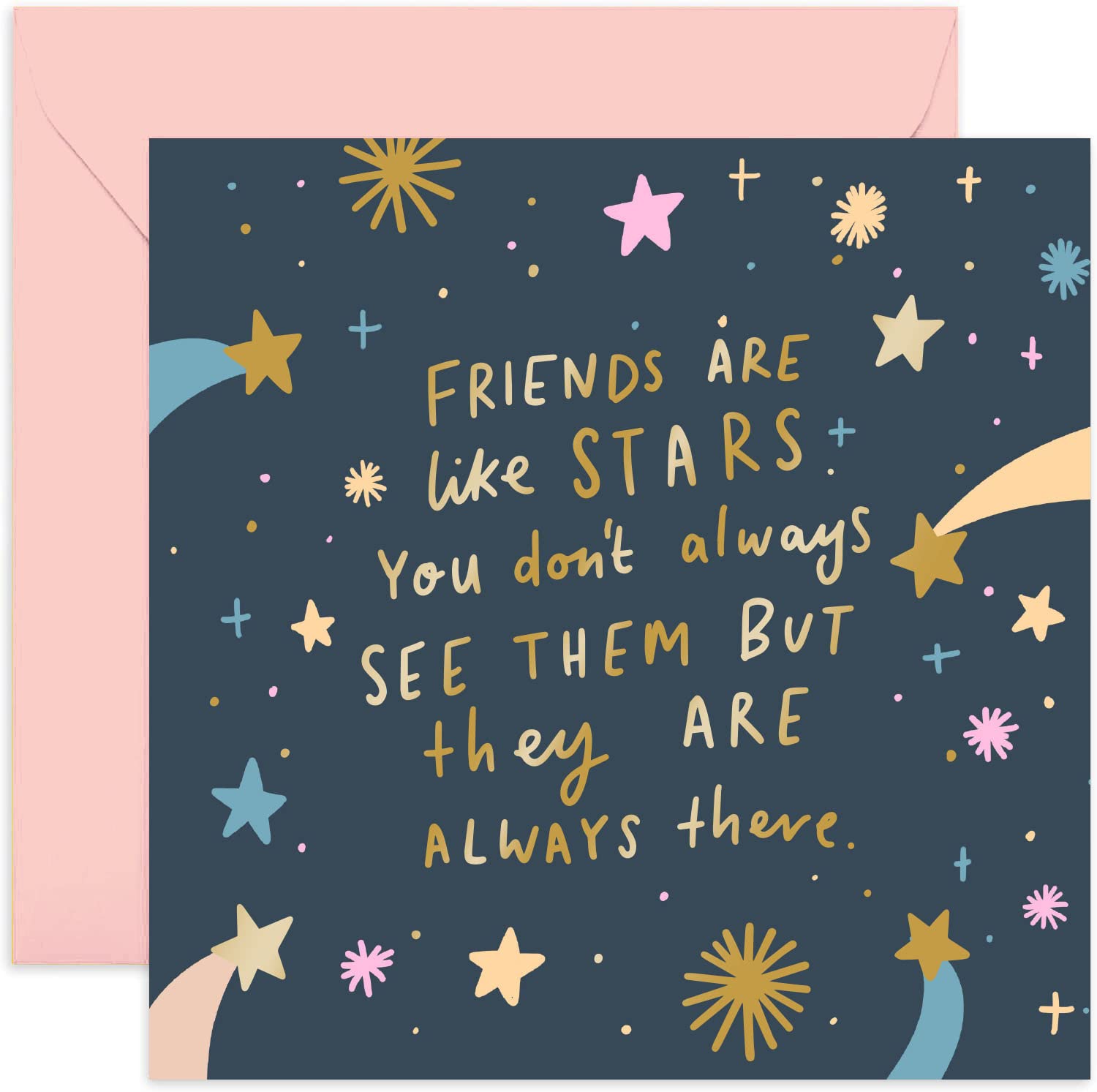 Old English Co. Friends Are Like Stars Greeting Card - Happy Birthday Card for Best Friend - Thank You For Support Friendship card - Thinking of You Card for Her Him | Blank Inside with Envelope