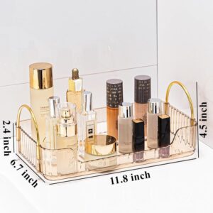 Bathroom Organizer Countertop, Vanity Trays for Bathroom, Skincare Makeup Organizer Tray, Vanity Organizer, Bathroom Counter Organizer for Cosmetics, Toiletries, Lotions, Perfumes (1 Tier, Amber)