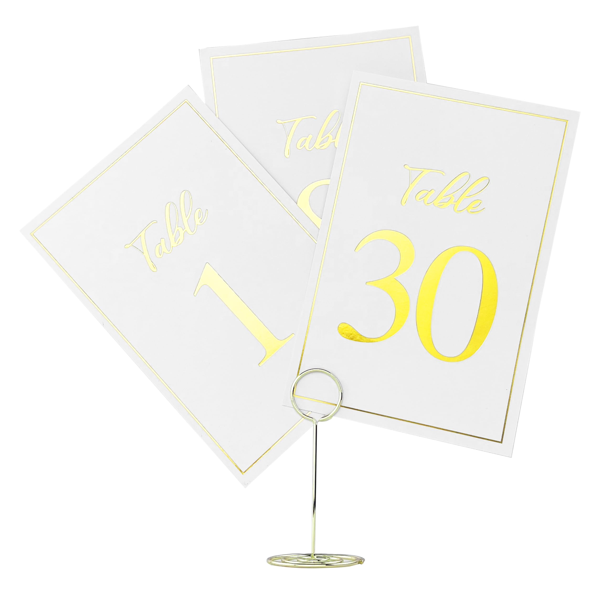 White Paper Gold Wedding Table Numbers, 1-30 And Head Table Card Included, Centerpiece Decorations,Double Sided 4x6 With Gold Stamping,For Table Number Holders