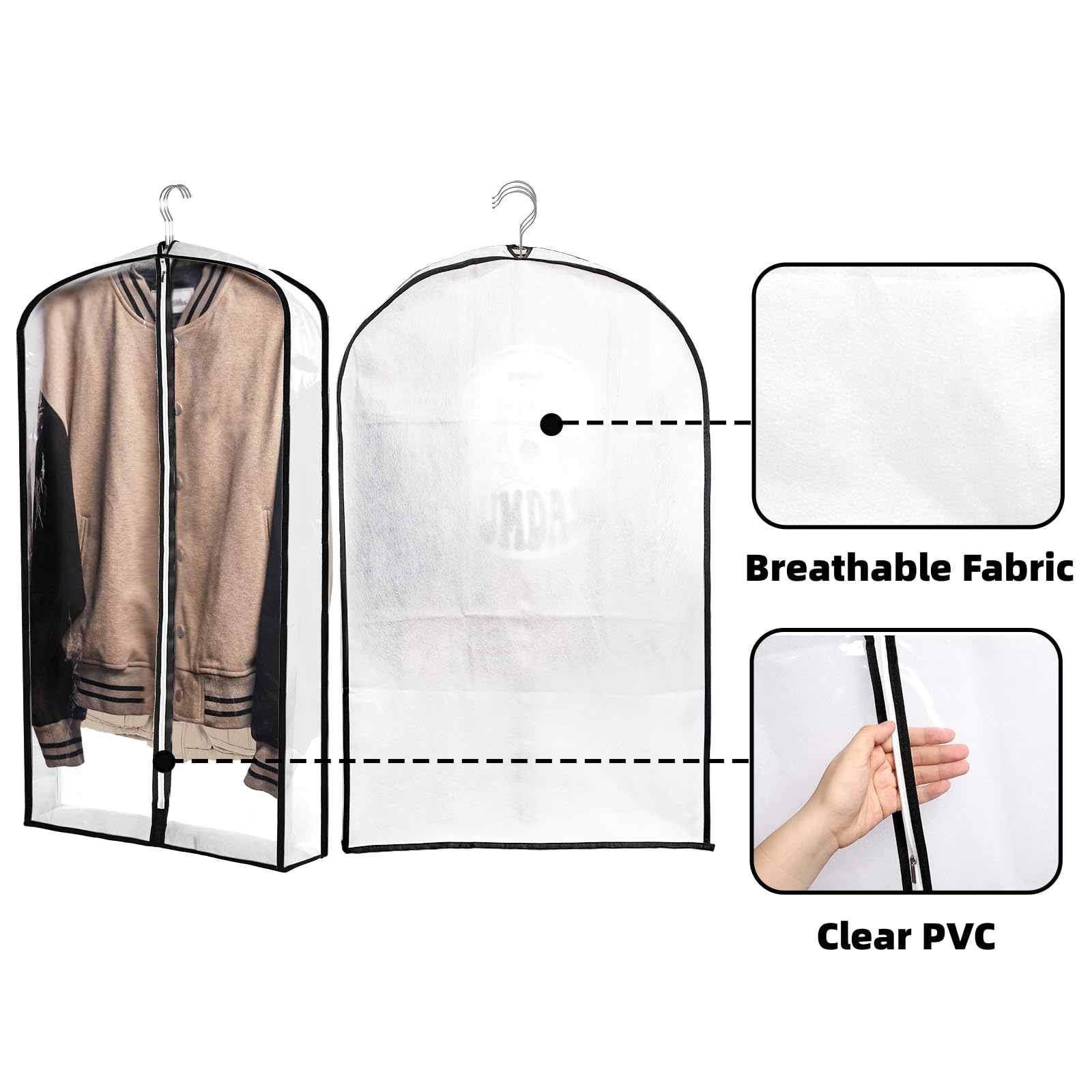 Pumtus 6 Pack Garment Bags, 50'' & 40'' Clear Hanging Clothes Covers, 4" Gussetes Plastic Large Suit Bag for Closet Storage, Transparent Dust Cover Protector Bag for Dress, Jacket, Coat, Sweater