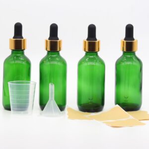 toaazhy 4 pack,green glass dropper bottles 2 oz,60 ml dark empty tincture bottles with dropper,alcohol,hair oil bottle,eye,small,droppers for oils,medicine,pipette,drip drop,travel,perfume,essentia