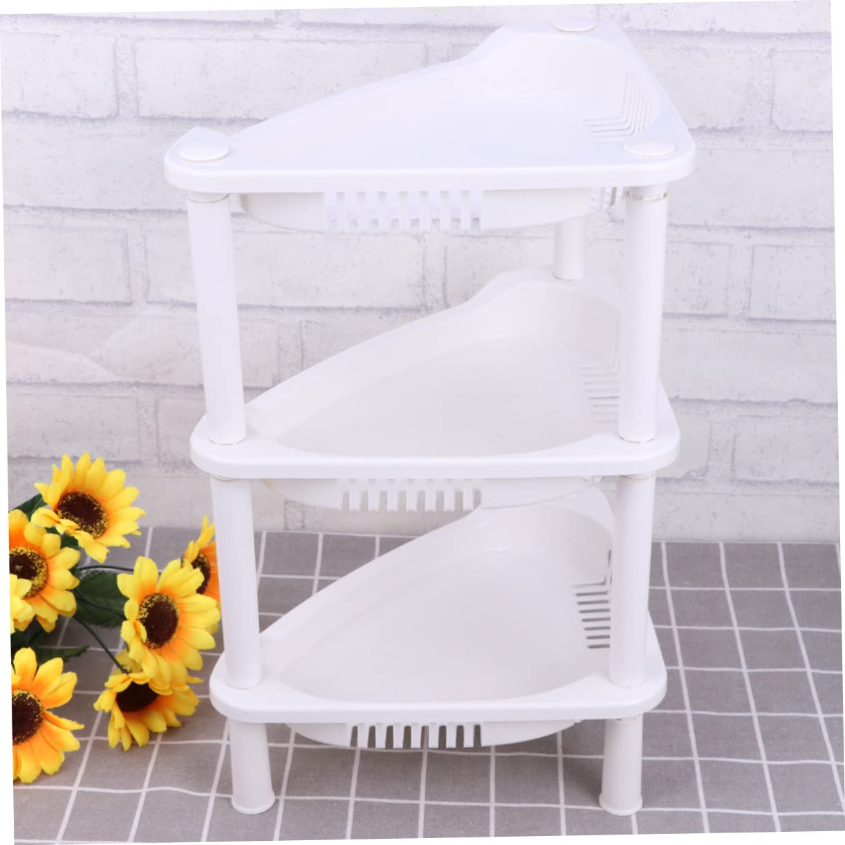 Cabilock Shelf Storage Rack 3 Square Shelves Plastic Shelving Corner Shelf Organizer Bathroom Shelves Desk Stand Rack Storage Rack Storage Shelf White Basket Triangle Basket Shelves