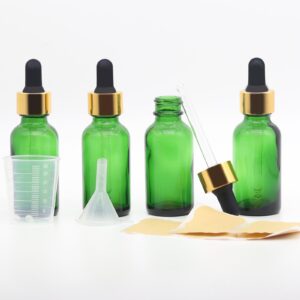 toaazhy 4 pack,green glass dropper bottles 1 oz,30ml dark empty tincture bottles with dropper,alcohol,hair oil bottle,eye,small,droppers for oils,medicine,pipette,drip drop,travel,perfume,essentia