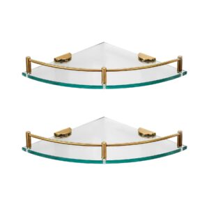 paradmas shower corner shelves 2 pack - bathroom shower caddy tempered glass shelf with rails sus 304 stainless steel wall mounted shower organizer, 24cmx24cm 6mm, gold