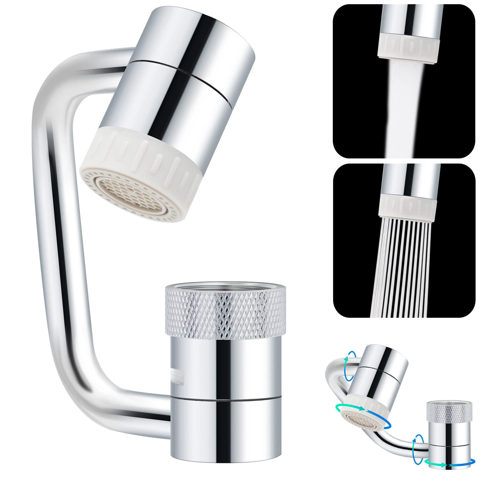 Water-Saving Faucet Aerator, Tap Extender Anti -Splash Sprayer Head Replacement Shower Nozzle for Kitchen (1080° swing)