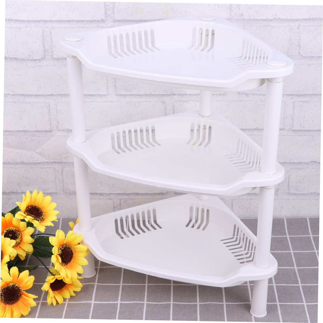 Cabilock Shelf Storage Rack 3 Square Shelves Plastic Shelving Corner Shelf Organizer Bathroom Shelves Desk Stand Rack Storage Rack Storage Shelf White Basket Triangle Basket Shelves