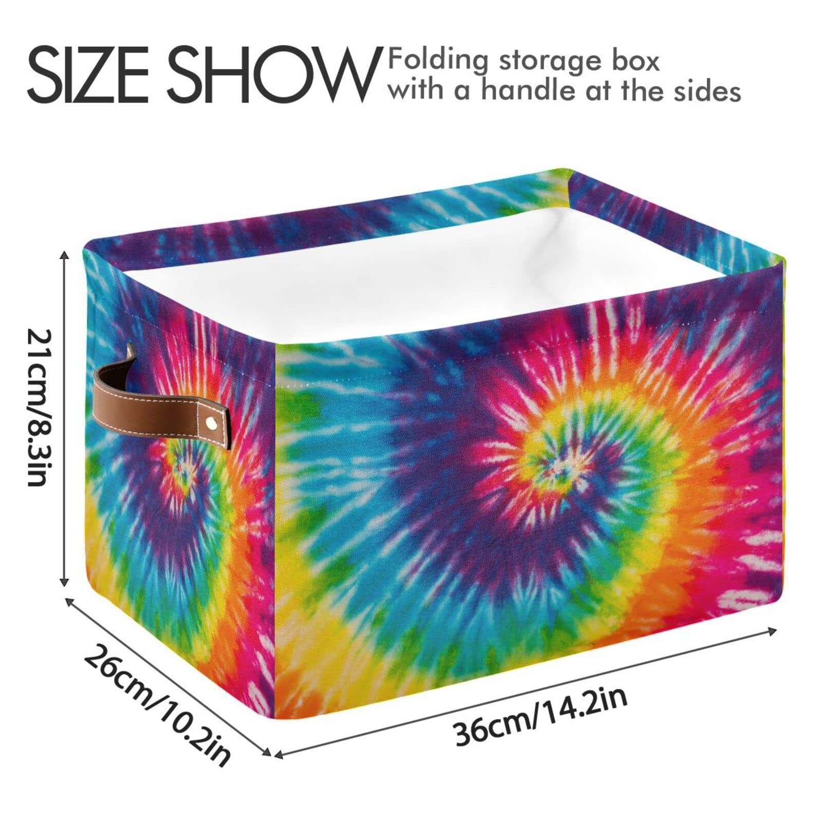 DEHOZO Storage Basket Bins, Abstract Rainbow Swirl Tie Dye Collapsible Storage Cubes Organizer with Handles, Closet Shelves Clothes Storage Box Toys Organizer for Bedroom Living Room, 1pc