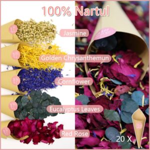 2 QT Dried Roses & Eucalyptus Leaves Mix Petals, 20+ Cups of Natural Biodegradable Confetti, Containing Chrysanthemums Jasmine Cornflowers Flower Girl Baskets, Wedding Parties,Flower Girls