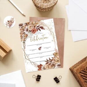 AnyDesign Boho Floral Invitations 20 Sets Rustic Floral Cards with Envelopes Stickers Watercolor Blank Invites for Baby Shower Wedding Birthday Dinner Party, 5 x 7 Inch