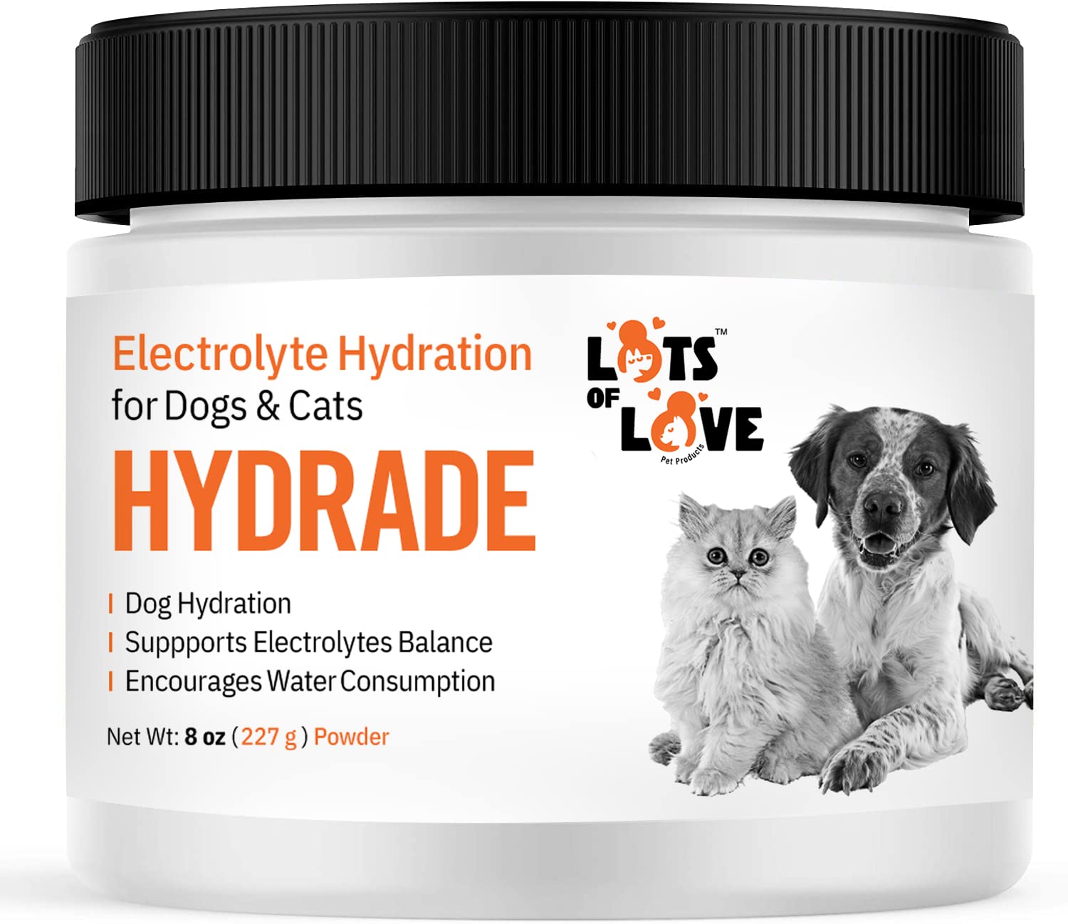 HydrADE Powder - Electrolytes for Dog & Cat Dehydration - Hydration for Dogs & Cats - Lots of Love Pet Products (8 Oz)