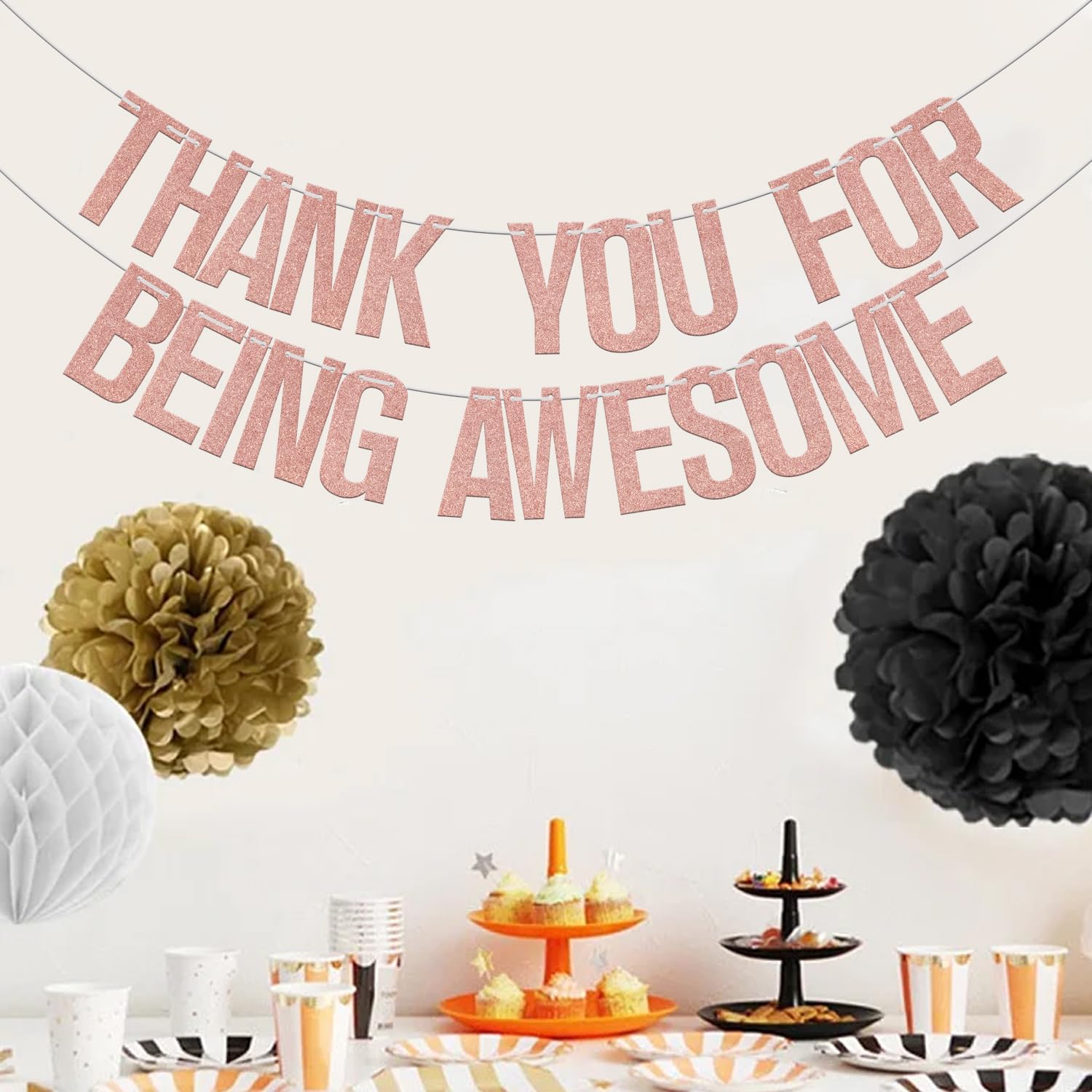 Thank You for Being Awesome Banner, 2024 Graduation Decorations, We Appreciate You, Friendship/Thank You Teacher/Birthday Retirement Farewell Going Away Party Supplies Rose Gold Glitter