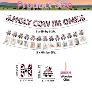 Cow 1st Birthday Decorations, include Holy Cow I'm One Banner, Cow Monthly Photo Banner, Farm Animals Cow First Birthday Party Decorations for Girls First Birthday Party Supplies