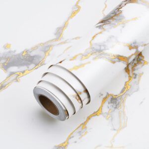 lacheery thick white marble contact paper for countertops waterproof contact paper peel and stick for cabinets removable matte gold grey white marble wallpaper for kitchen bathroom counter 15.8"x80"