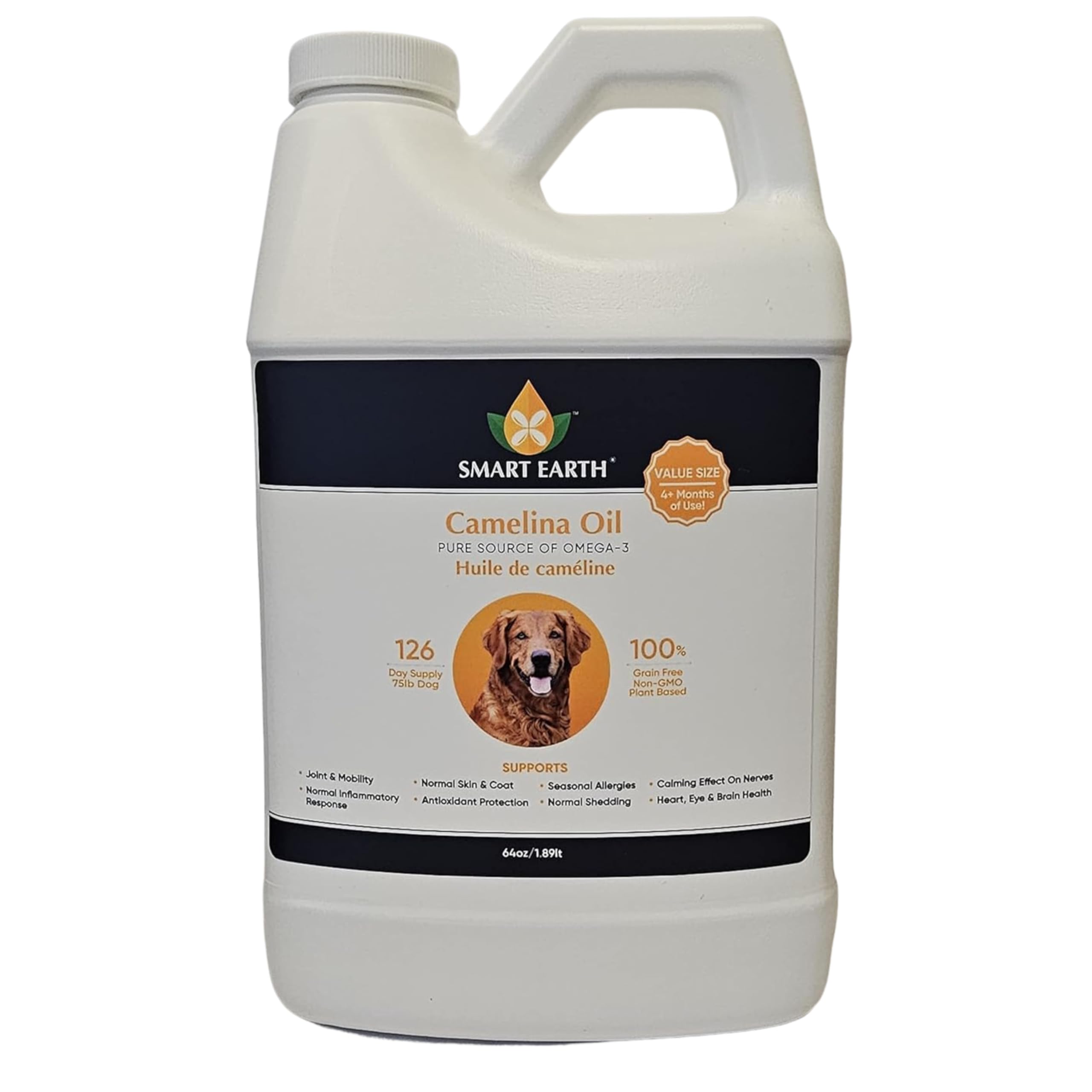 Smart Earth Camelina Oil for Dogs - Omega 3, 6, 9 Supplement for Healthy Skin, Shiny Coat & Flexible Joints - Dog Joint Supplement - Natural Canine Wellness - Omega 3 for Dogs (Pump Included - 64oz)