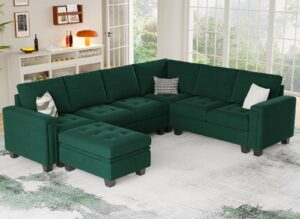 belffin velvet modular sectional sofa with storage ottoman 6 seater l shaped sectional modular sofa couch with reversible chaise convertible corner sectional couch green,