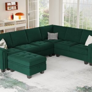 Belffin Velvet Modular Sectional Sofa with Storage Ottoman 6 Seater L Shaped Sectional Modular Sofa Couch with Reversible Chaise Convertible Corner Sectional Couch Green,