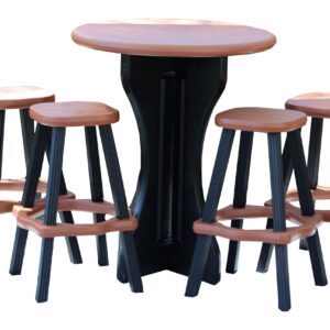 Leisure Accents Patio Table Set with Four Barstools - Black Base with Redwood Accents - Perfect for Patio and Outdoor Spaces. Hardware Free Easy Assembly. Proudly Made in USA