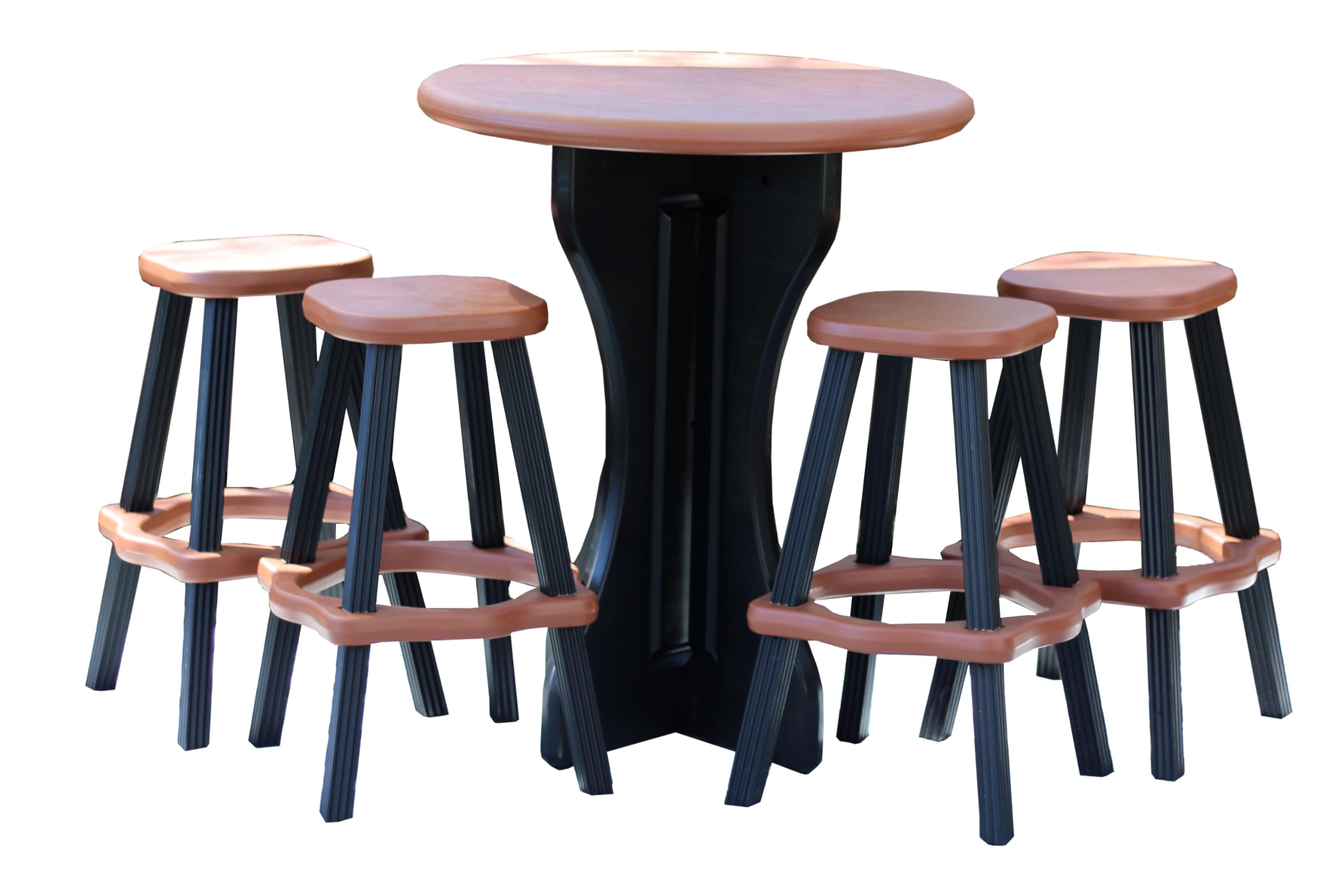 Leisure Accents Patio Table Set with Four Barstools - Black Base with Redwood Accents - Perfect for Patio and Outdoor Spaces. Hardware Free Easy Assembly. Proudly Made in USA