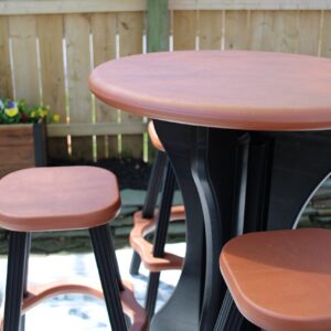 Leisure Accents Patio Table Set with Four Barstools - Black Base with Redwood Accents - Perfect for Patio and Outdoor Spaces. Hardware Free Easy Assembly. Proudly Made in USA