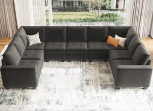 belffin oversized velvet modular 9 seater u-shape sectional sofa set with chaise convertible sectional sofa couch set modular couch corner u shaped sectoional sofa grey