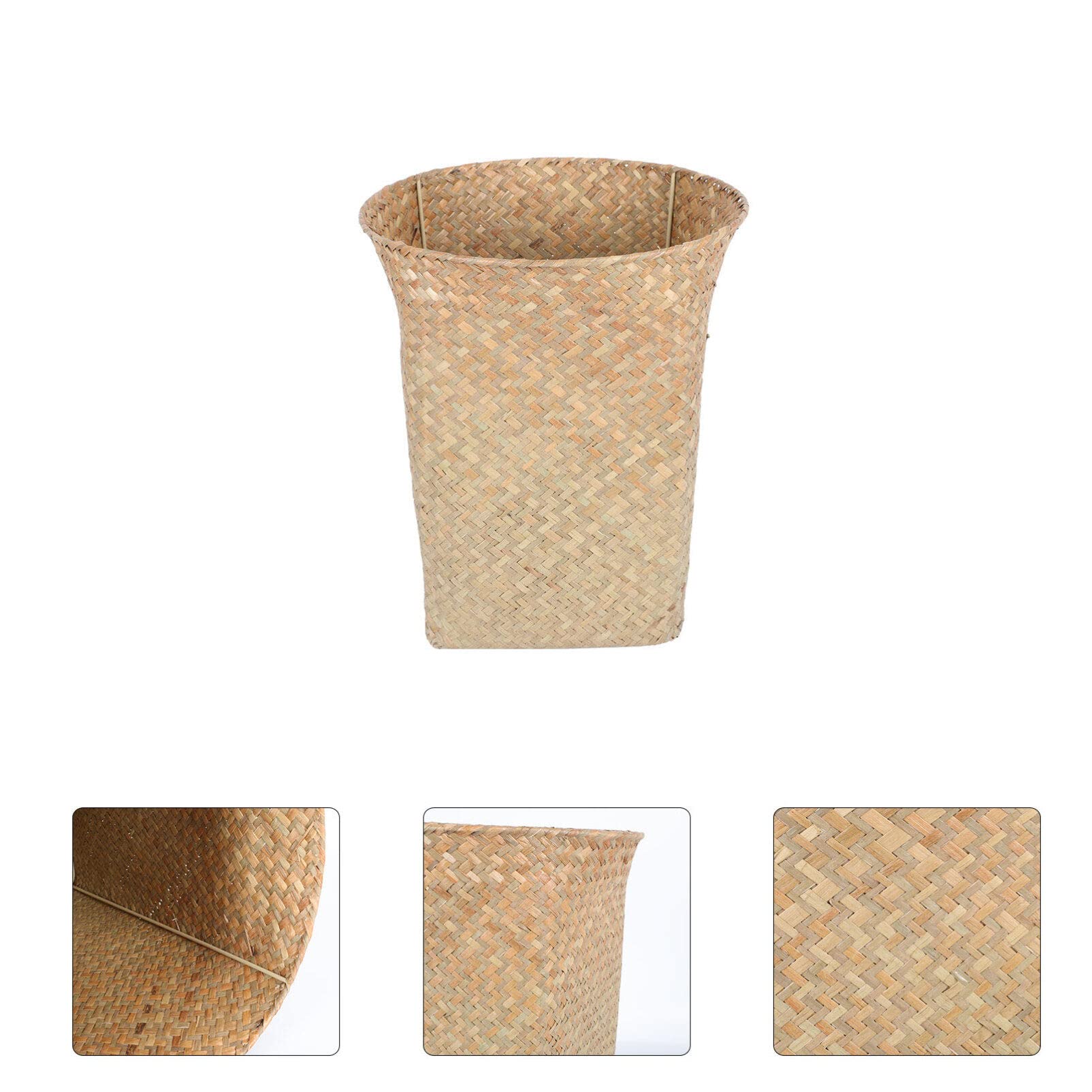 ARTIBETTER Small Woven Trash Can Seagrass Waste Basket Wicker Garbage Bin Storage Basket Rattan Laundry Hamper Planter Pot Recycling Bin for Home Organizer Natural