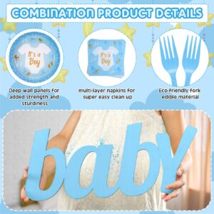 Tanlade 24 Sets Boy Baby Shower Plates and Napkins It's a Boy Plates and Napkins Disposable Baby Shower Party Supplies 48 Paper Plates 24 Forks 50 Napkins for Boys Gender Reveal Birthday